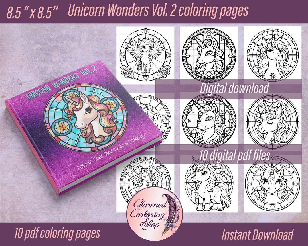 Unicorn Wonders Vol.2: Easy-to-color Stained Glass Coloring Pages ...