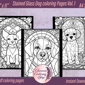Stained Glass Dog Coloring Pages Vol. 1, 10 Digital PDF Files, Instant ...