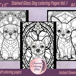 Stained Glass Dog Coloring Pages Vol. 1, 10 Digital PDF Files, Instant ...