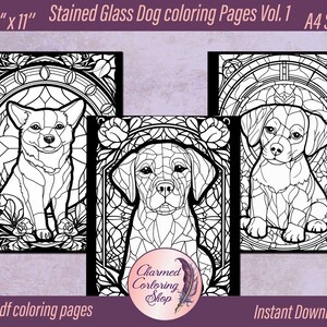 Stained Glass Dog Coloring Pages Vol. 1, 10 Digital PDF Files, Instant ...
