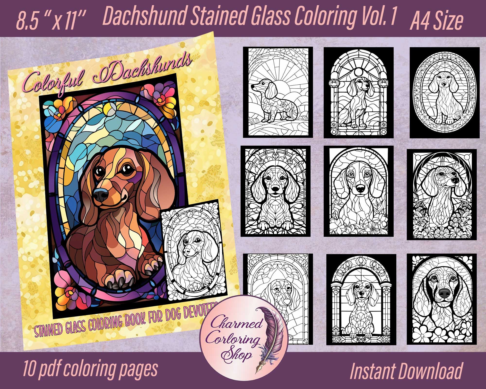 Dachshund Serenade: Stained Glass Coloring Pages, for Dog Devotees 10 ...