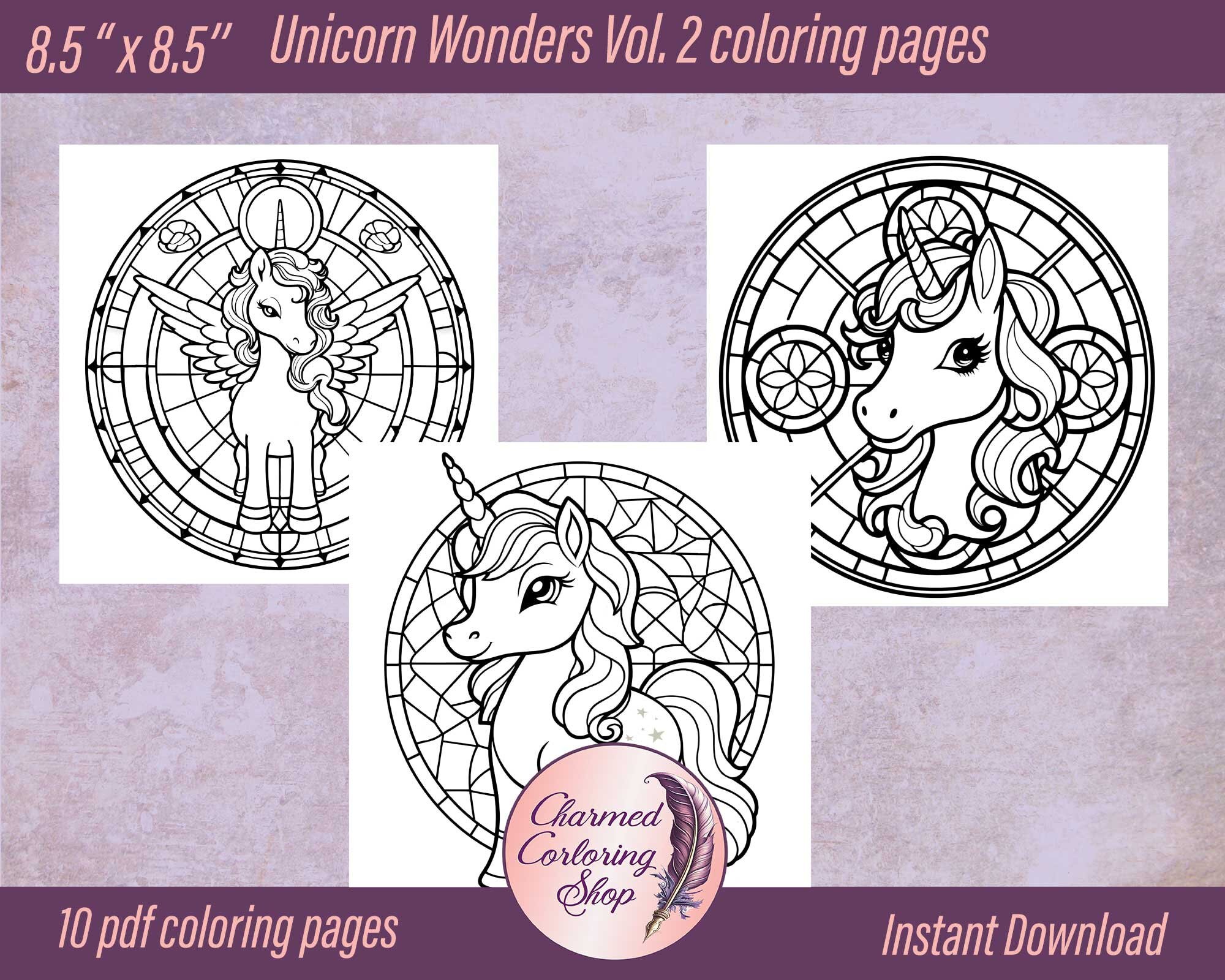 Unicorn Wonders Vol.2: Easy-to-color Stained Glass Coloring Pages ...