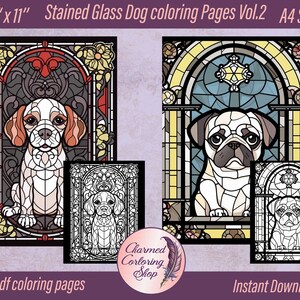 Dogs Stained Glass Style Coloring Pages Vol. 2, 10 Digital PDF Files ...