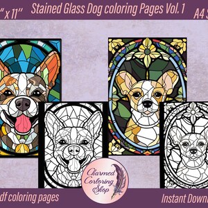 Stained Glass Dog Coloring Pages Vol. 1, 10 Digital PDF Files, Instant ...