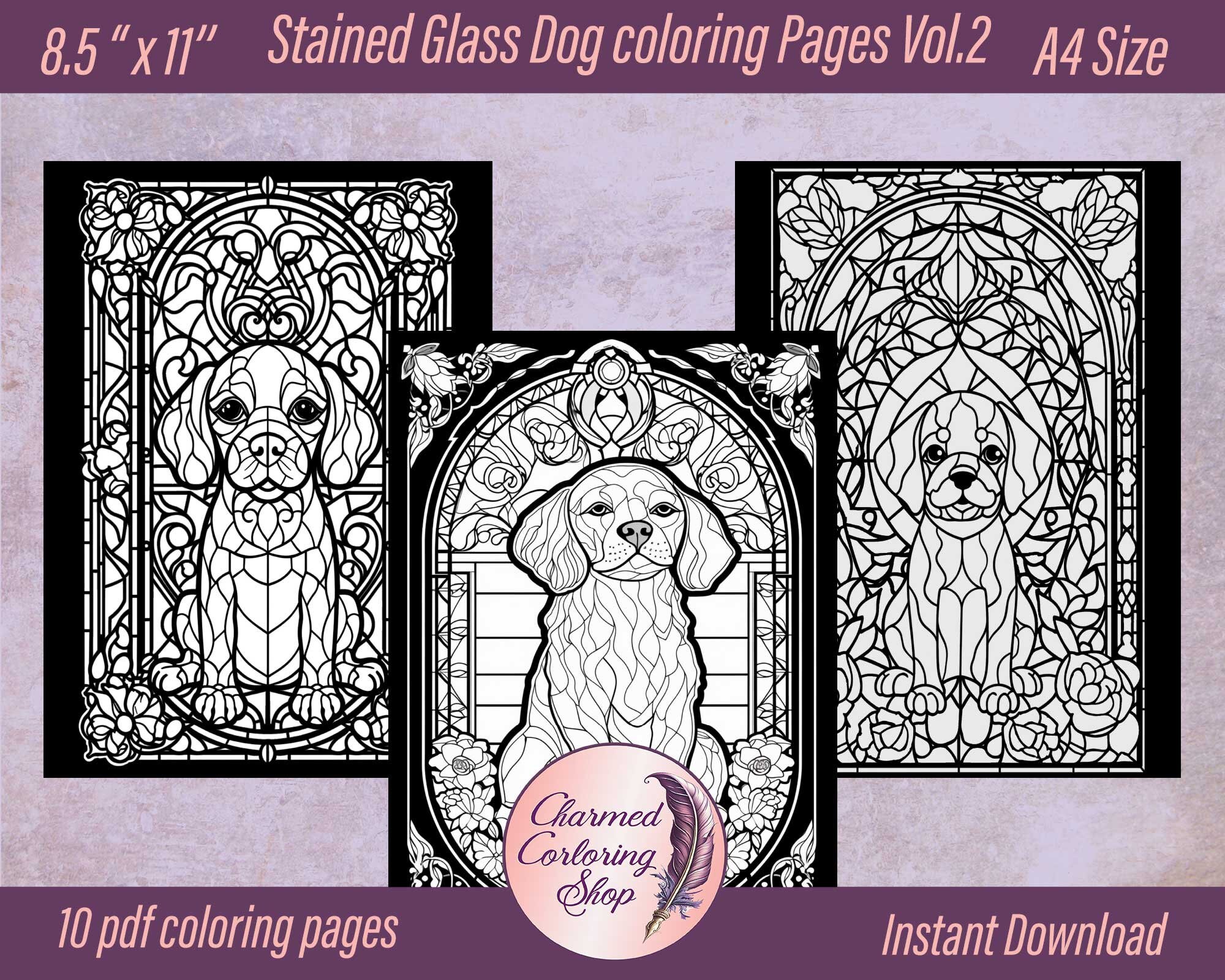 Dogs Stained Glass Style Coloring Pages Vol. 2, 10 Digital PDF Files ...