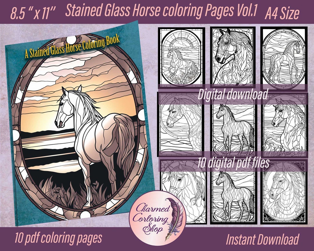Horse Stained Glass Style Vol.1 Coloring Pages - Printable PDF Files ...