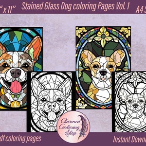Stained Glass Dog Coloring Pages Vol. 1, 10 Digital PDF Files, Instant ...