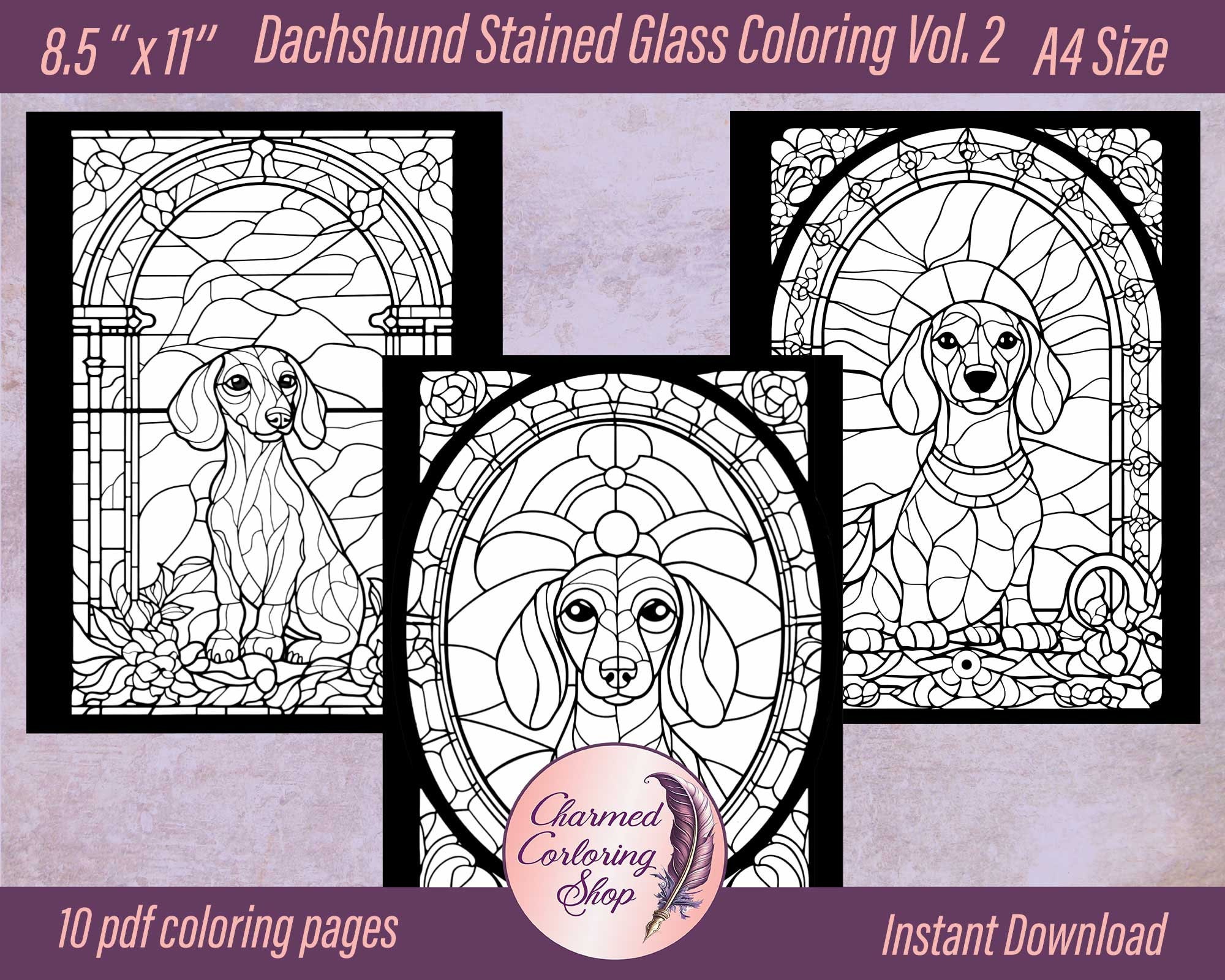 Dachshund Stained Glass Coloring Pages, for Dog Devotees 10 Digital PDF ...