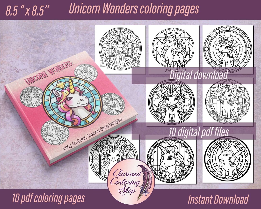 Unicorn Wonders: Easy-to-color Stained Glass Coloring Pages - Printable ...