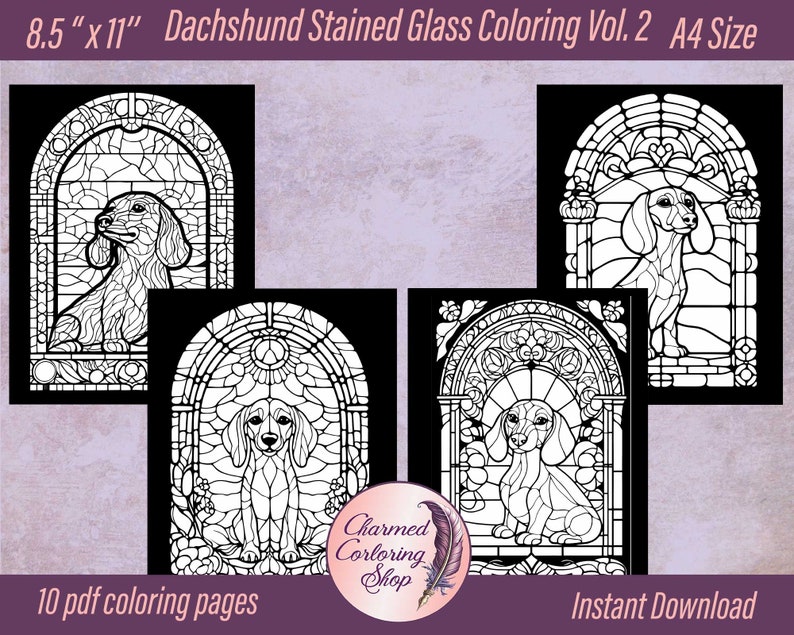 Dachshund Stained Glass Coloring Pages, for Dog Devotees 10 Digital PDF ...