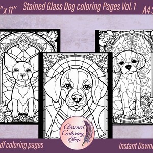 Stained Glass Dog Coloring Pages Vol. 1, 10 Digital PDF Files, Instant ...