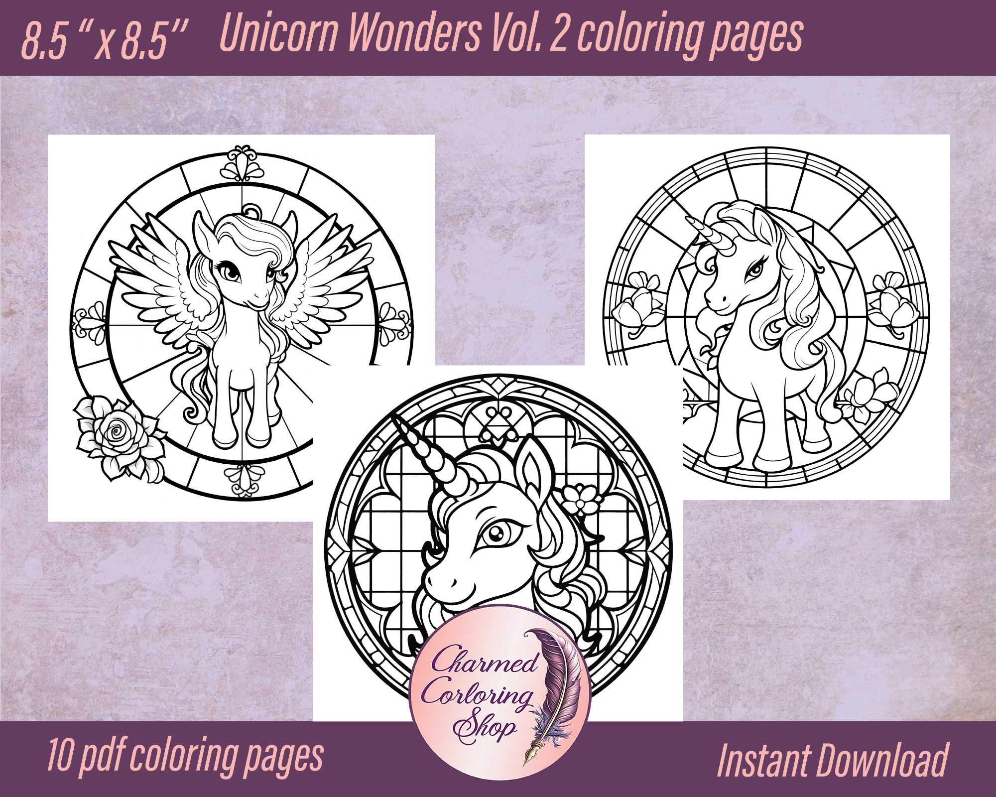 Unicorn Wonders Vol.2: Easy-to-color Stained Glass Coloring Pages ...