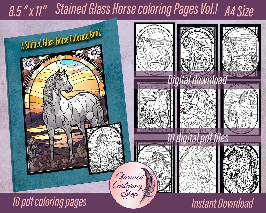 Stained Glass Style Horse Vol.2 Coloring Pages - Printable PDF Files ...