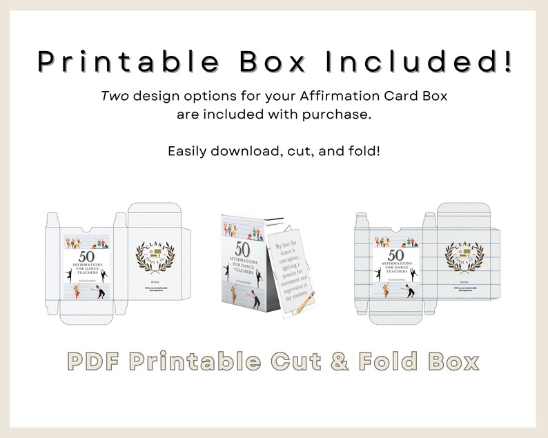 Dance Teacher Affirmation Cards, Printable PDF Cards and Box, Positive ...