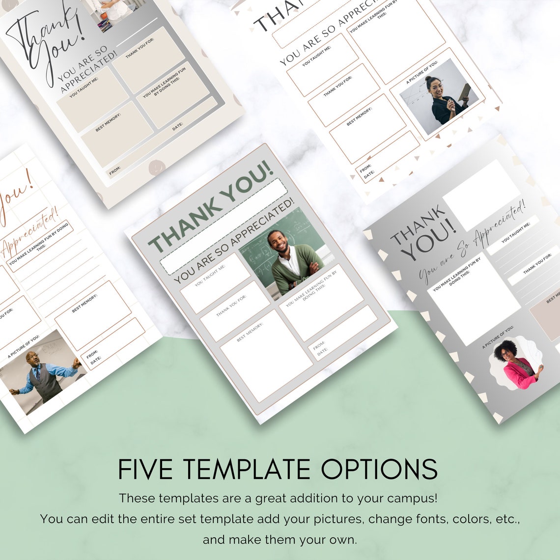 Teacher Appreciation Templates | Set of 5 Editable Canva Templates ...