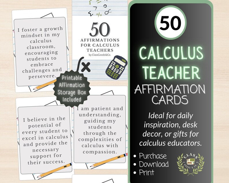 Calculus Teacher Affirmation Cards - Printable PDF for Teacher ...