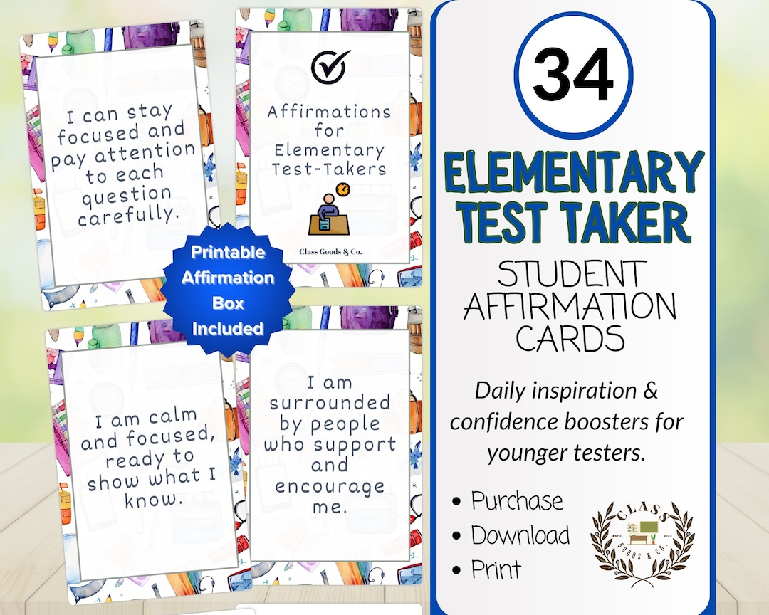Encouraging Test Day Affirmation Cards for Students, Positive Printable ...