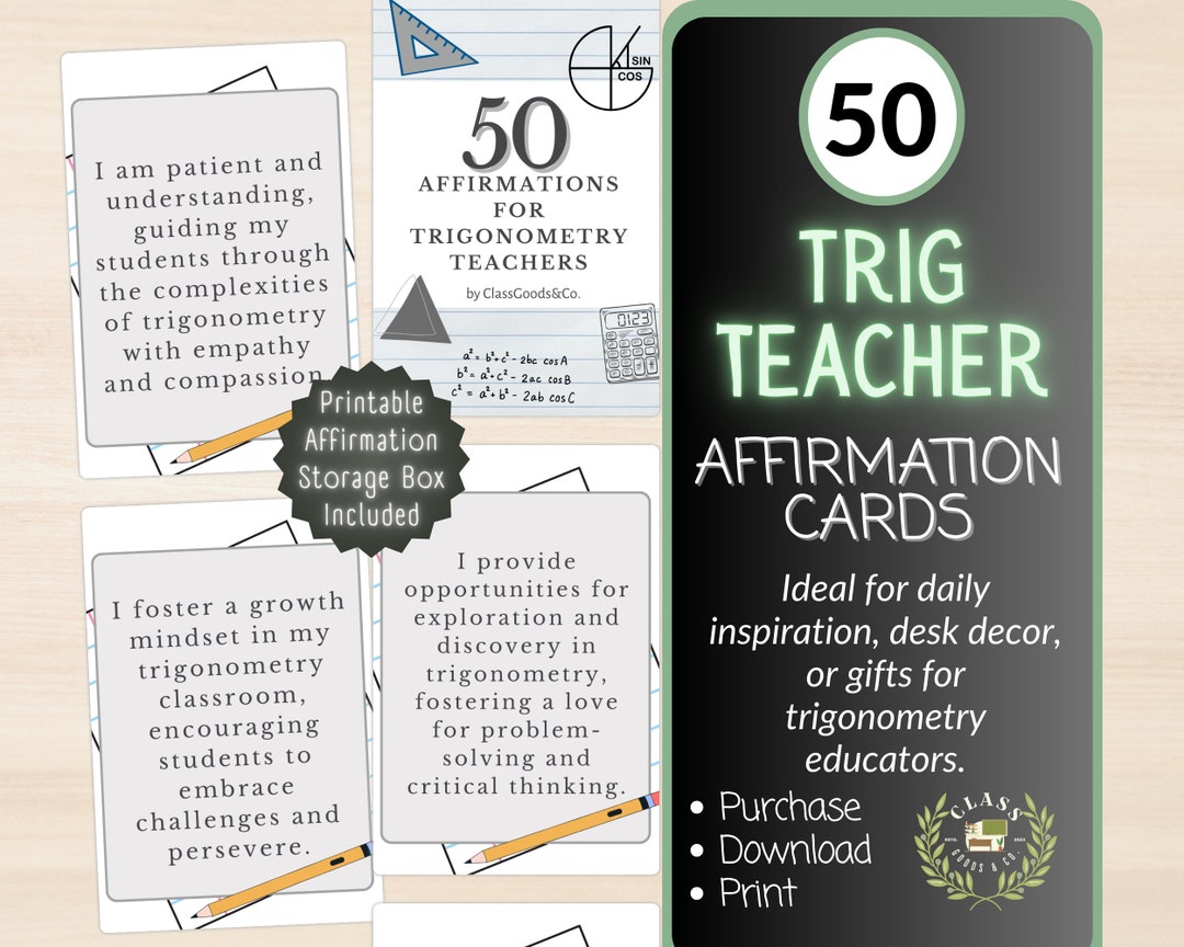 Trigonometry Teacher Affirmation Cards - Printable PDF for Teacher ...