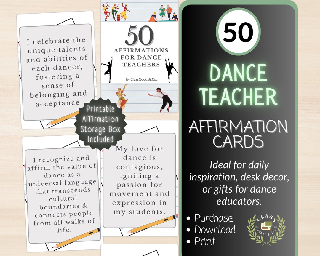 Dance Teacher Affirmation Cards, Printable PDF Cards and Box, Positive ...