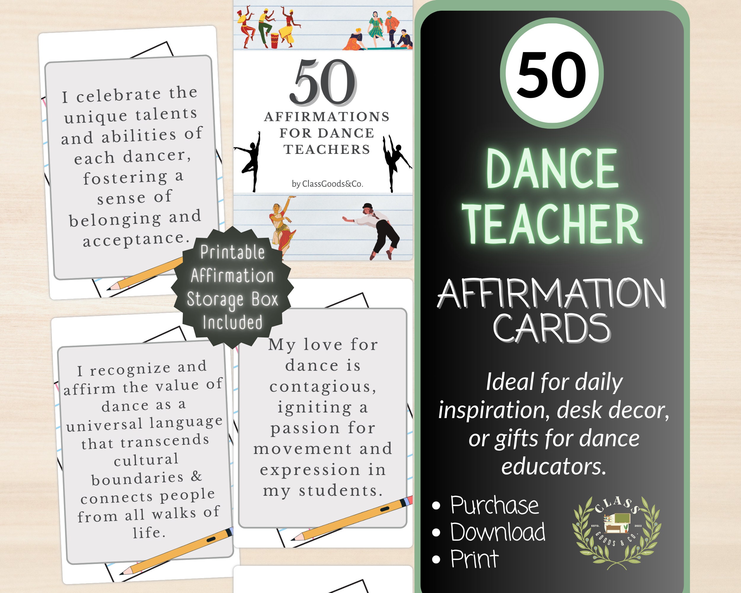 Dance Teacher Affirmation Cards, Printable PDF Cards and Box, Positive ...