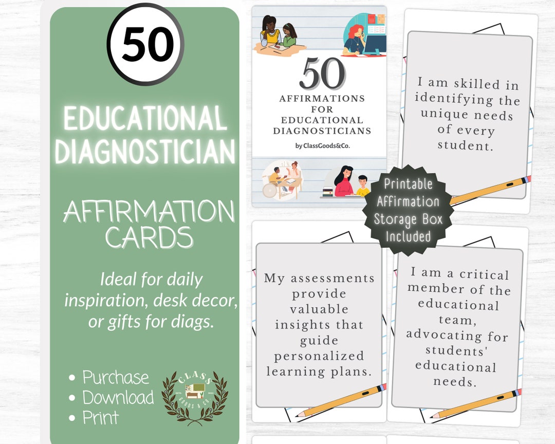 50 Educational Diagnostician Affirmation Cards, Printable PDF Card Set ...