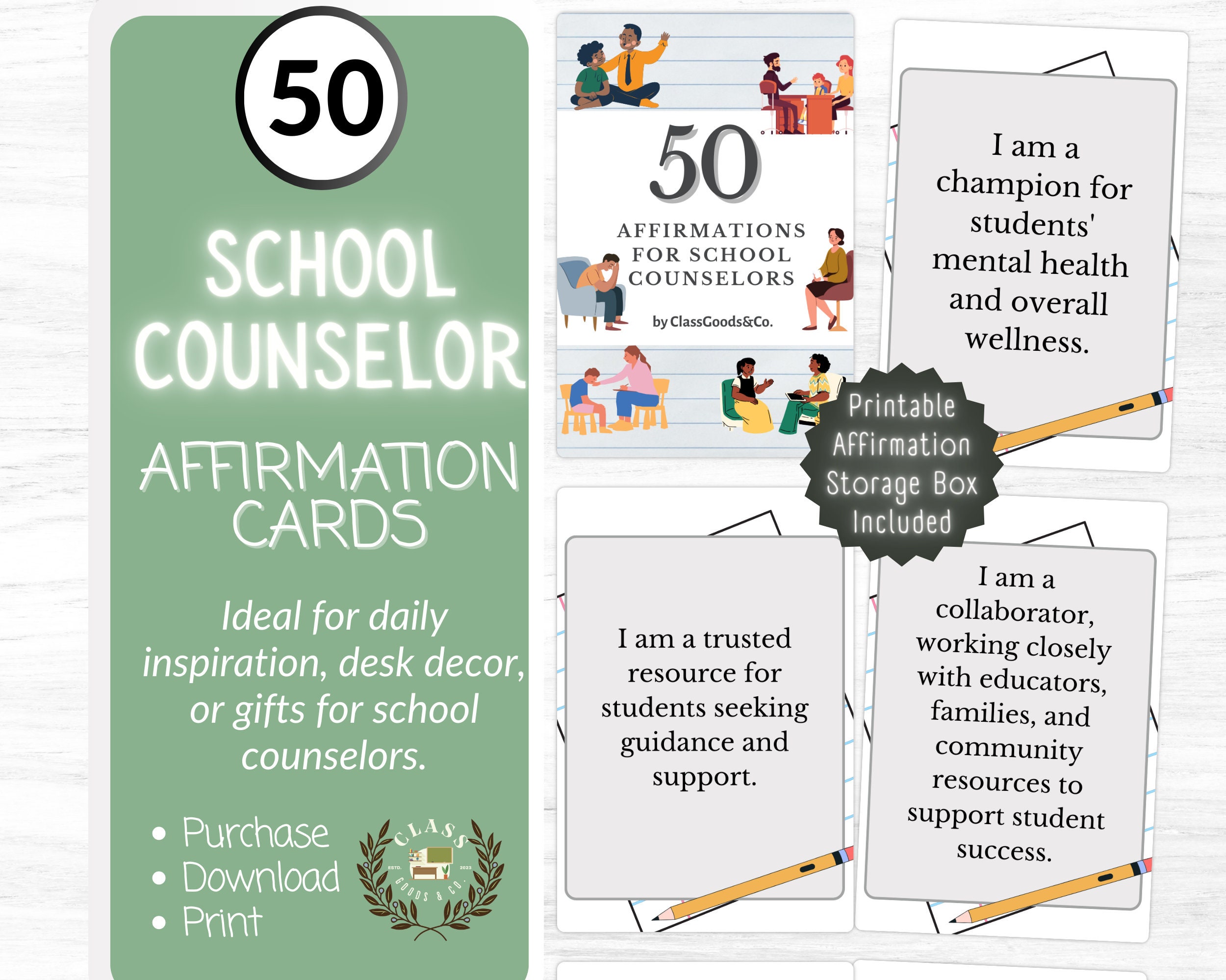 50 Positive Affirmation Cards for School Counselors, Printable PDF Card ...