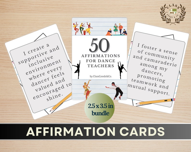 Dance Teacher Affirmation Cards, Printable PDF Cards and Box, Positive Affirmations, 2.5x3.5 in ...