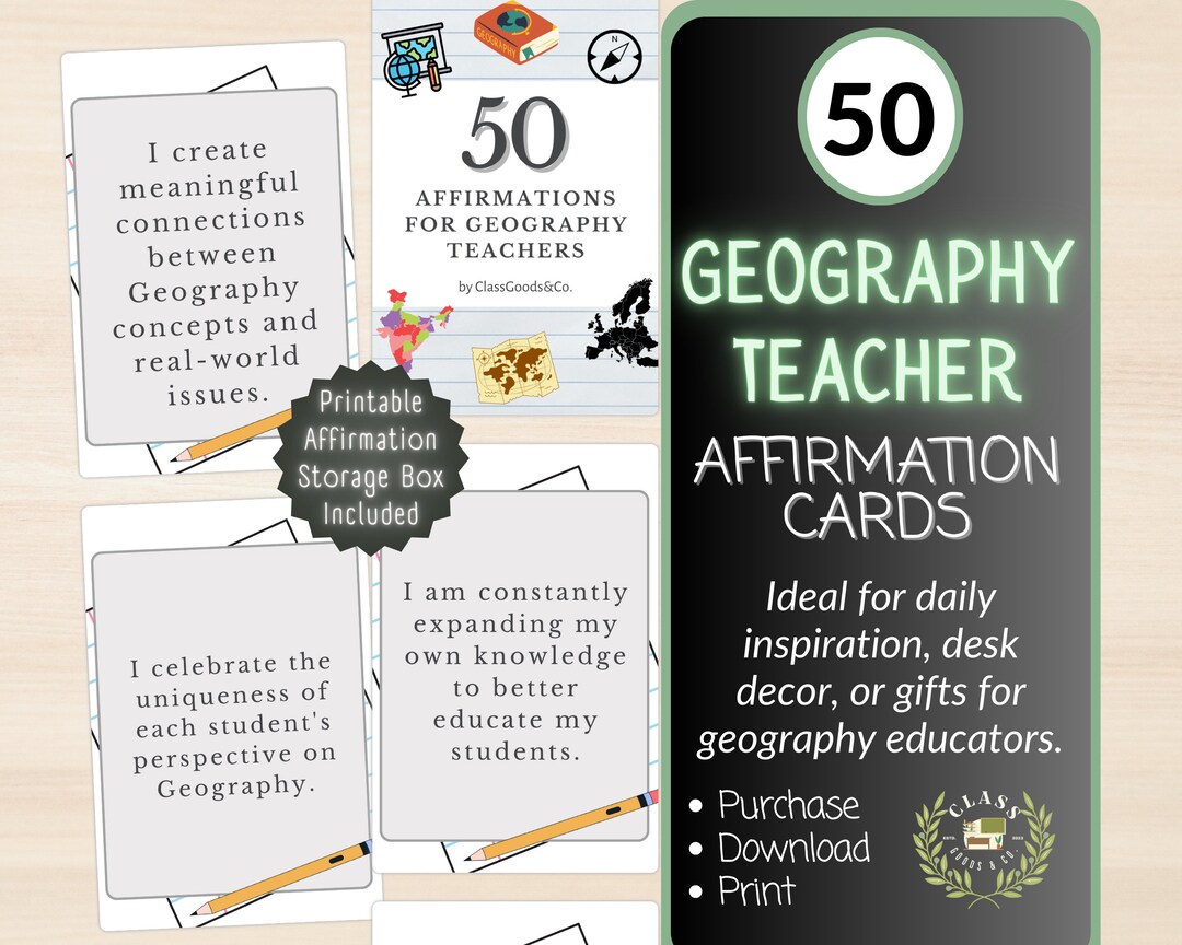 Geography Teacher Affirmation Cards - Printable PDF for Teacher ...