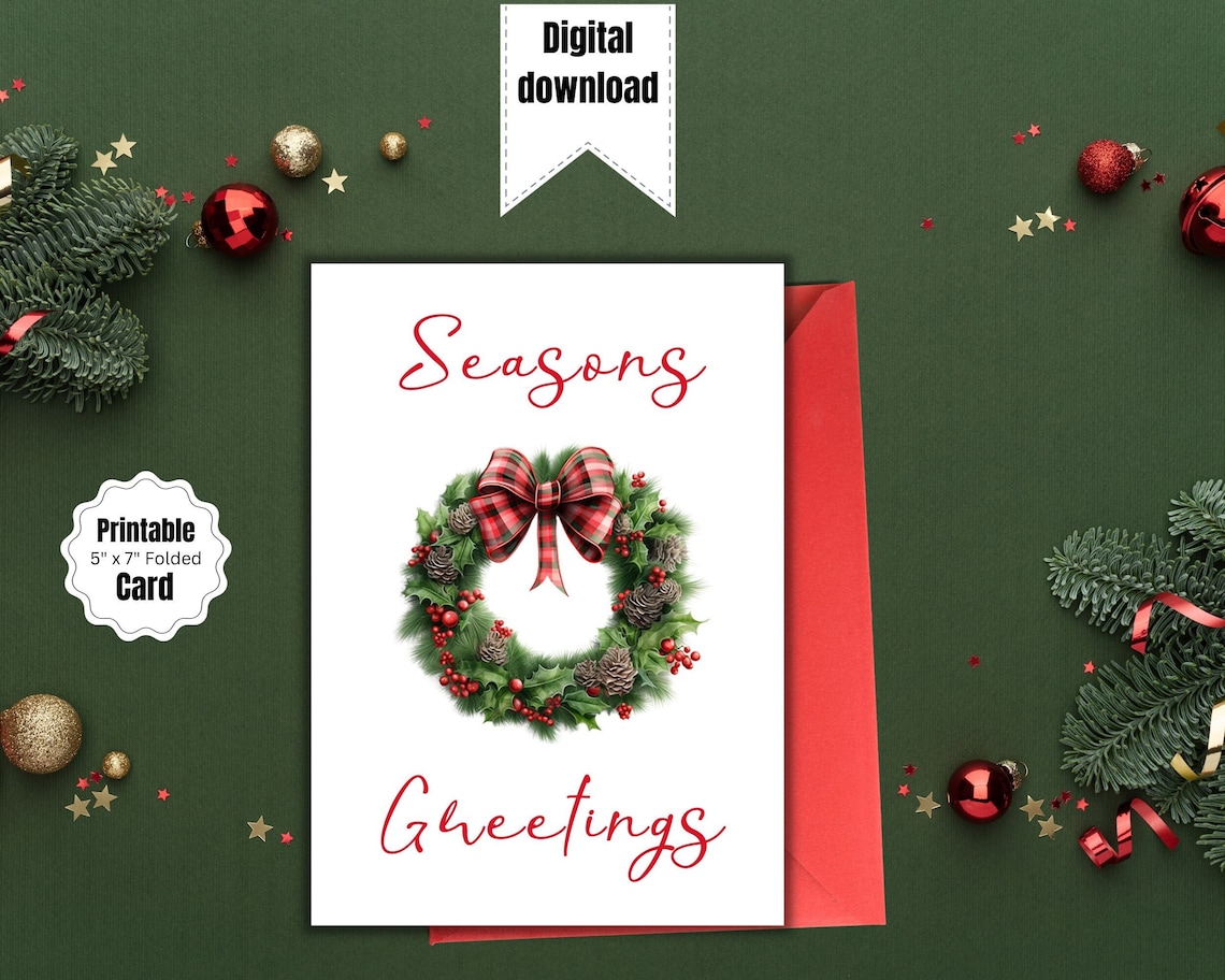 Printable Card, Christmas Greeting Card, Festive Season Card, Digital ...