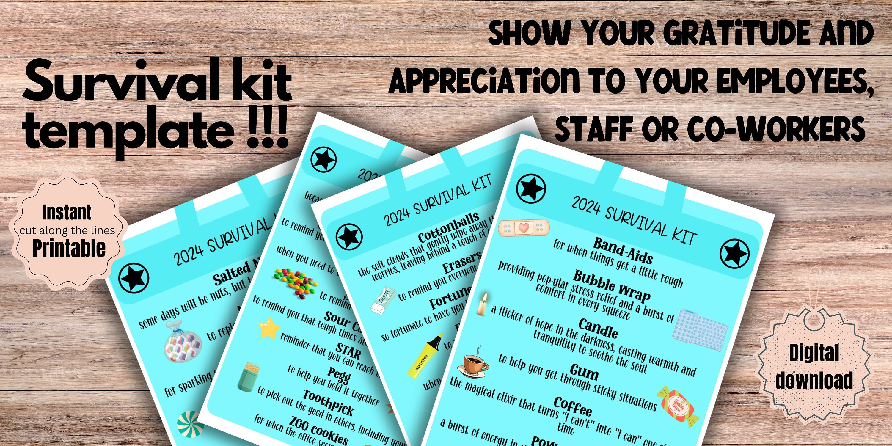 PRINTABLE Survival Kit TEMPLATE| Instant Download | Staff Appreciation ...