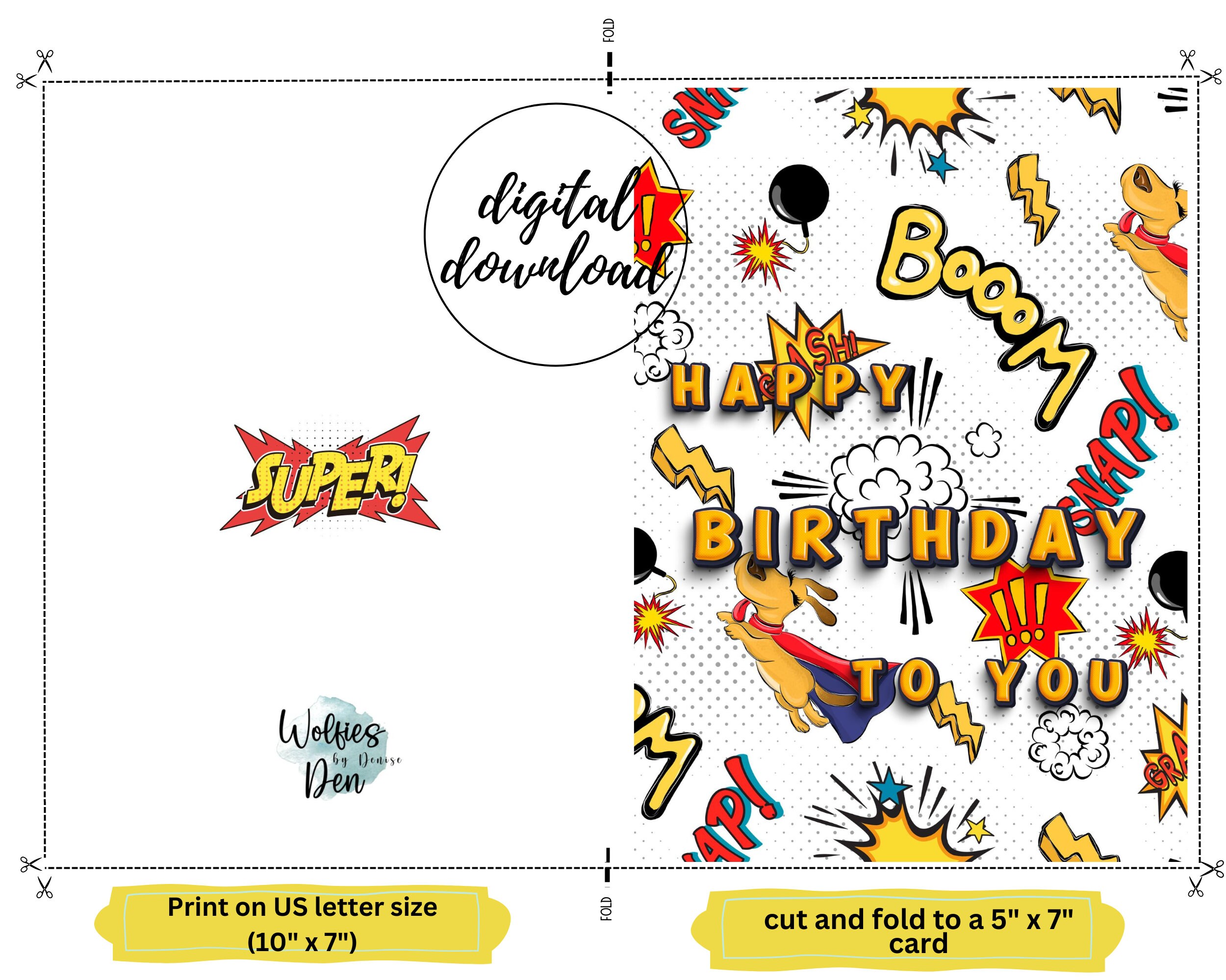 Superhero Comic Birthday Card – POW! BAM! KABOOM! Instant Download ...