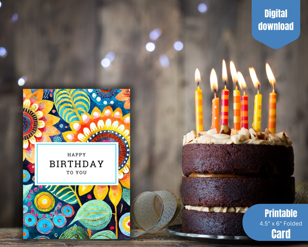 Printable Funky Flowers Birthday Card, Happy Birthday, Instant Download ...