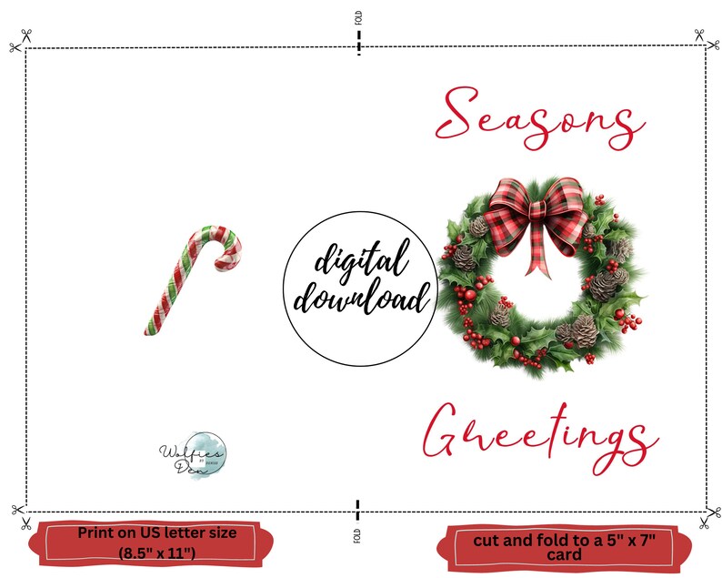 Printable Card, Christmas Greeting Card, Festive Season Card, Digital ...