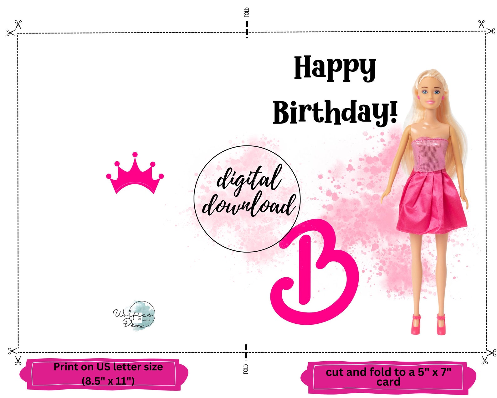Printable Birthday Card, Barbie, Happy Birthday Greeting Card, Digital ...