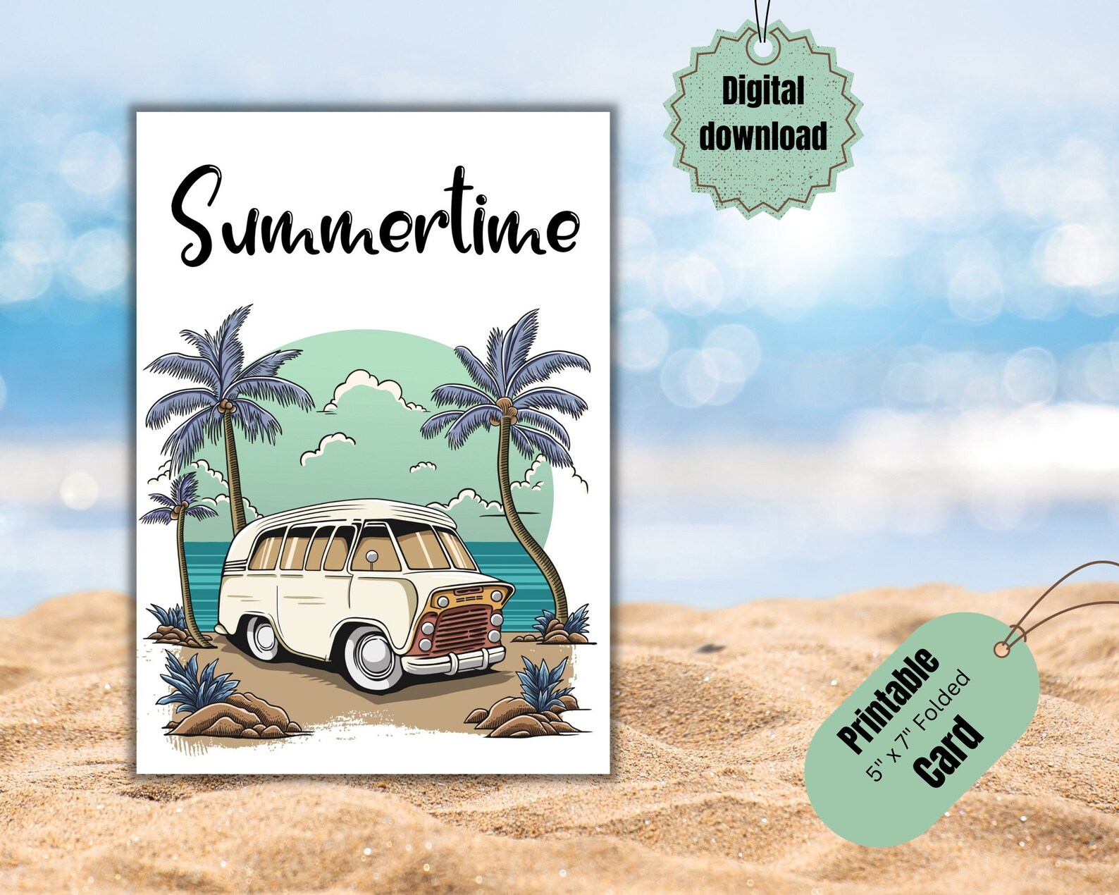 Printable Card, Blank Summertime Greeting Card, All Occassions Card ...