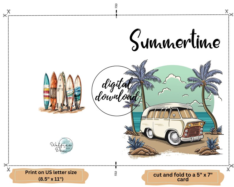 Printable Card, Blank Summertime Greeting Card, All Occassions Card ...