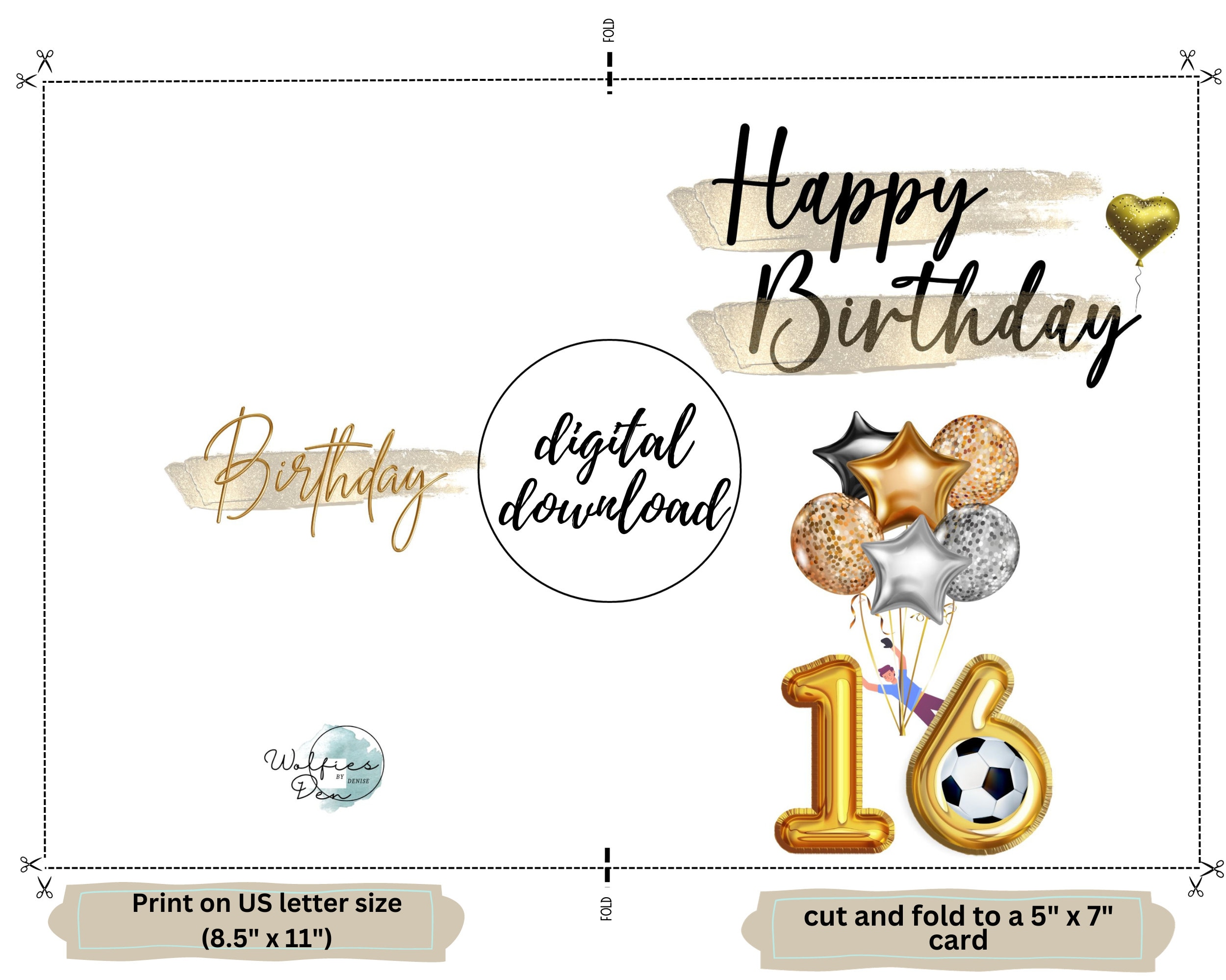 Printable Birthday Card, Happy 16th Birthday Greeting Card, Birthday ...