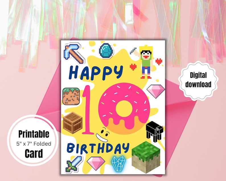 10th Birthday Card INSTANT DOWNLOAD Personalised Tenth Birthday, Pink ...