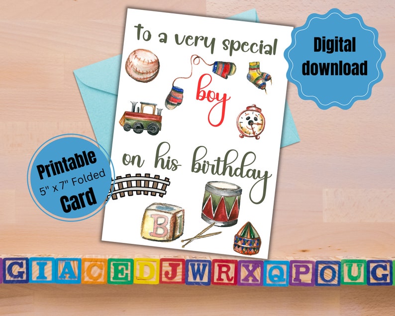 Printable Birthday Card, Happy Birthday Greeting Card, Boy Birthday ...