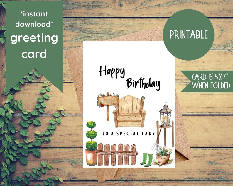 Printable Birthday Card, Happy Birthday Greeting Card, Garden Bench ...