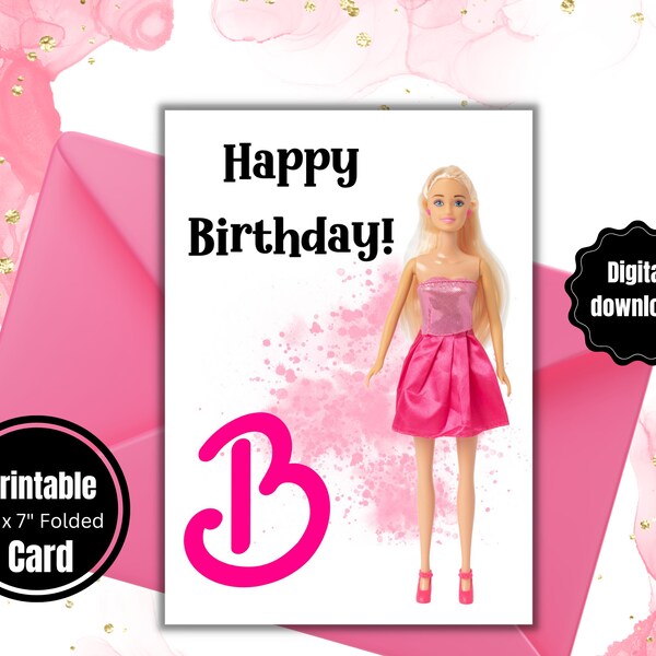 Happy Birthday Barbie Girl Card Printable - Etsy