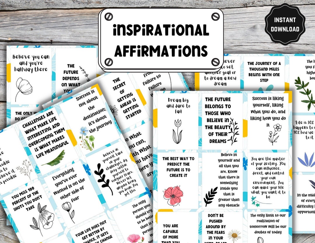 Printable Inspirational Affirmation Cards for Adults, 54 Motivational ...