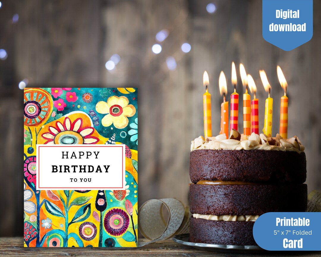 Printable Funky Flowers Birthday Card, Happy Birthday, Instant Download ...