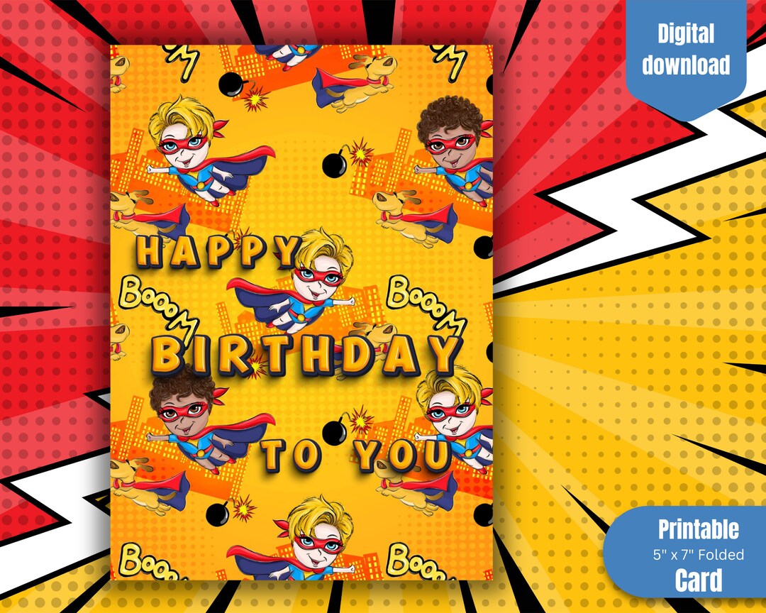 Superhero Comic Birthday Card – POW! BAM! KABOOM! Instant Download ...
