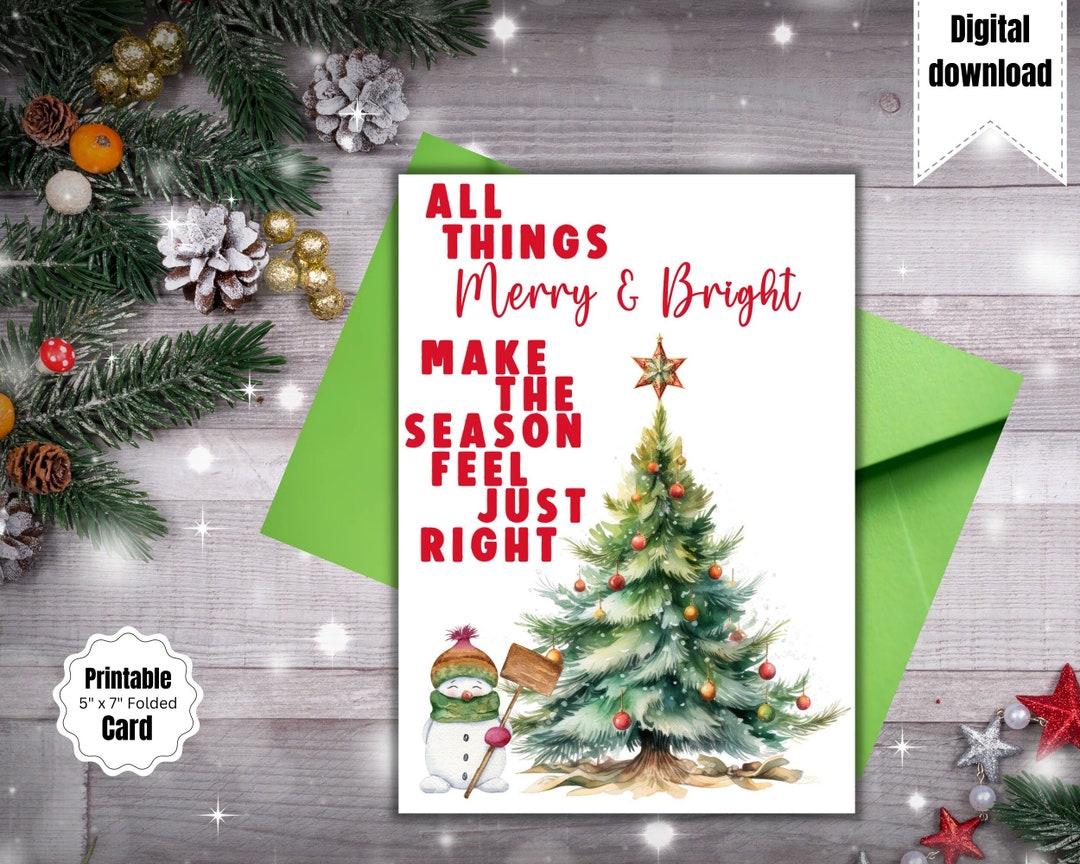 Printable Card, Christmas Greeting Card, Festive Season Card, Digital ...