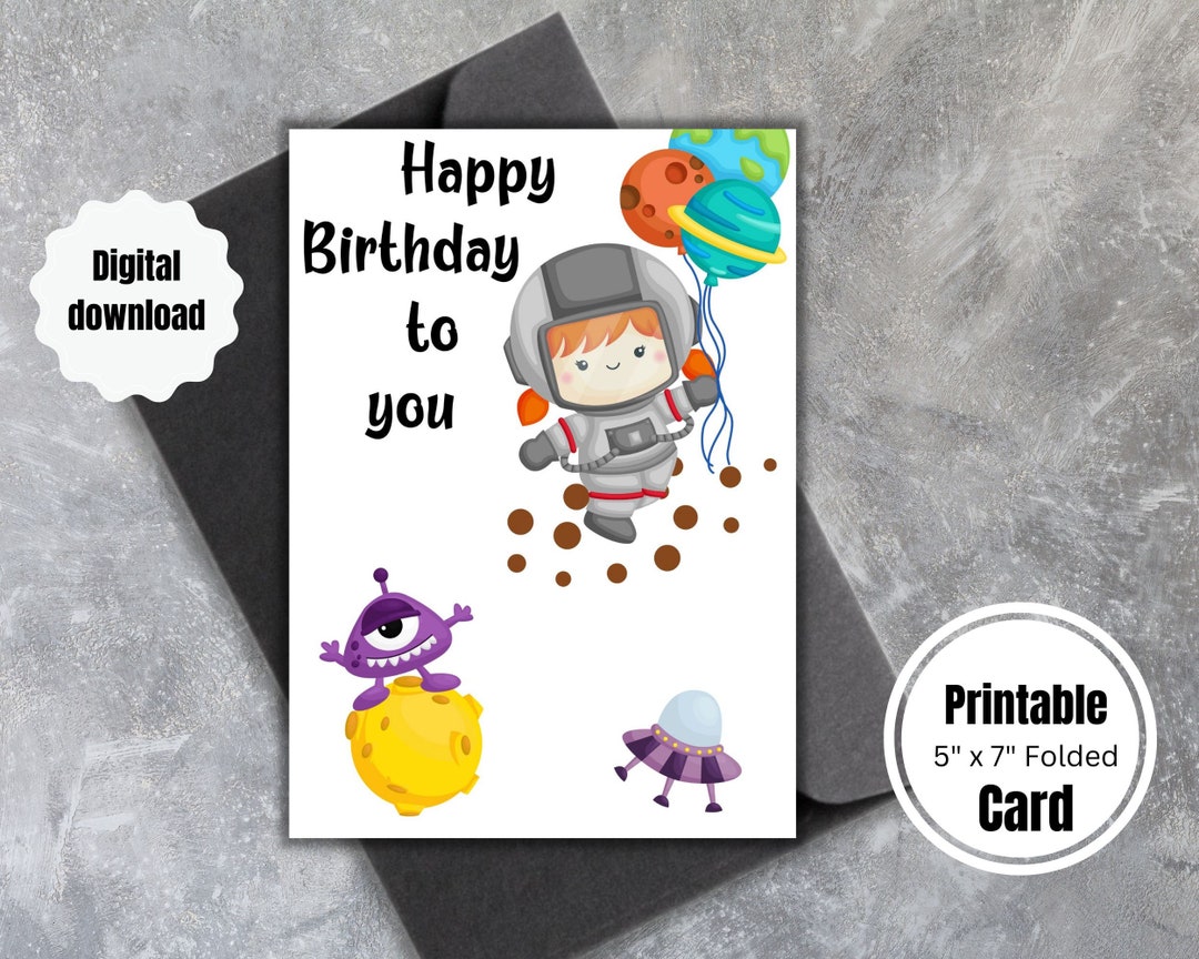 Printable Birthday Card, Space, Happy Birthday Greeting Card, Digital ...
