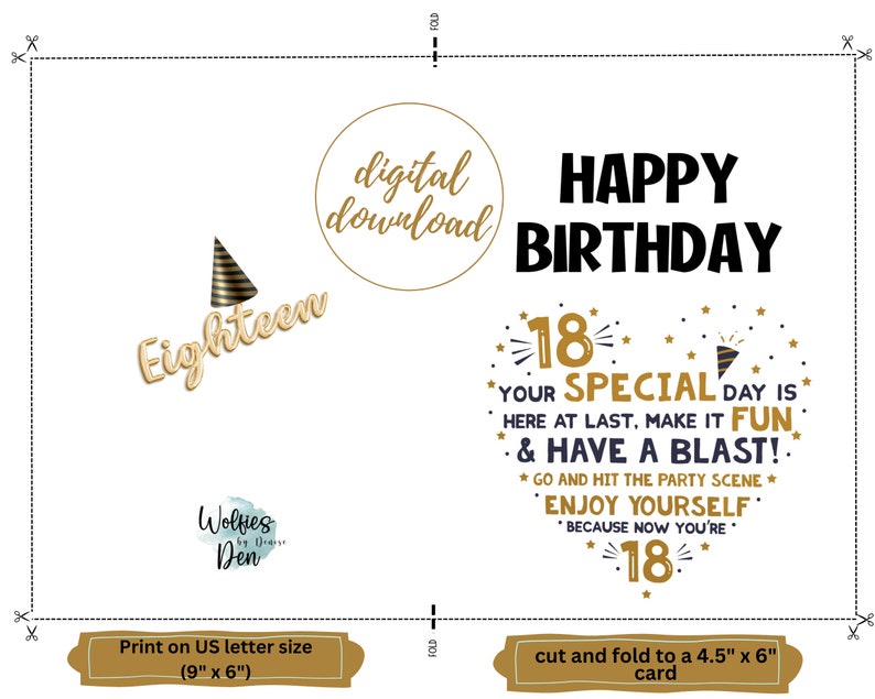 Printable 18th Birthday Card, Happy Birthday, Instant Download, Happy ...