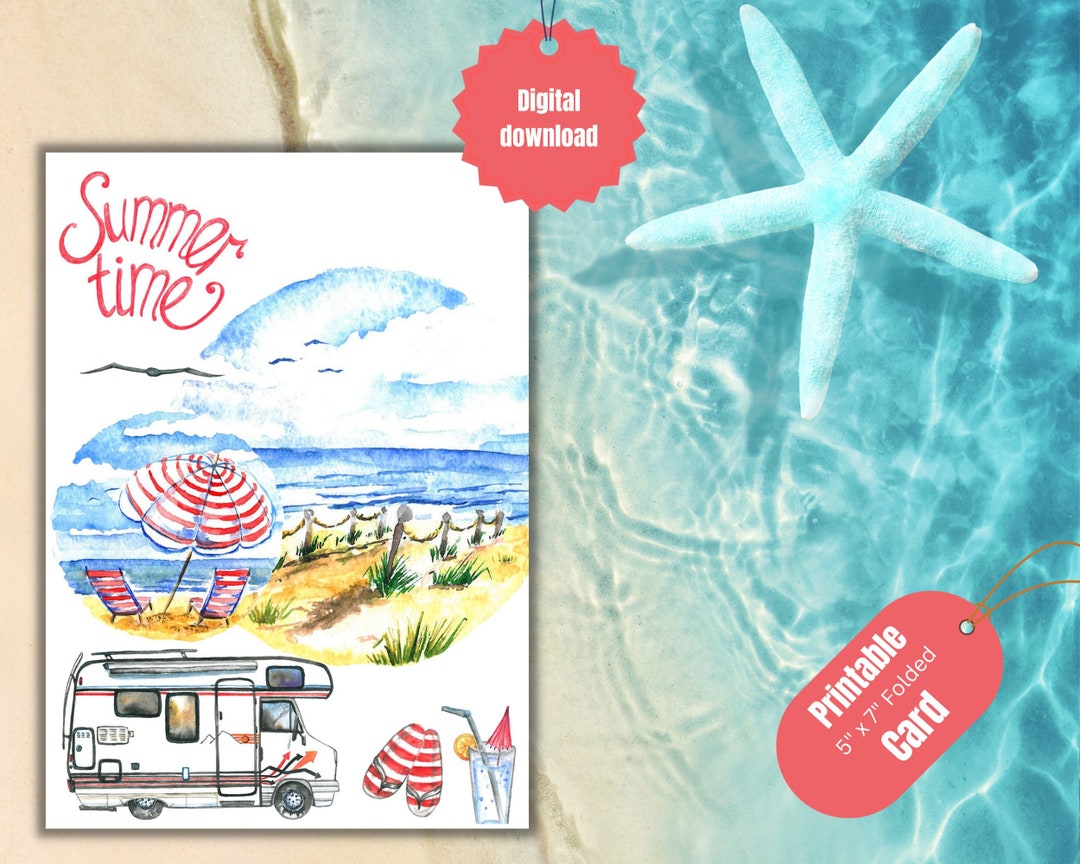 Printable Card, Blank Summertime Greeting Card, All Occassions Card ...