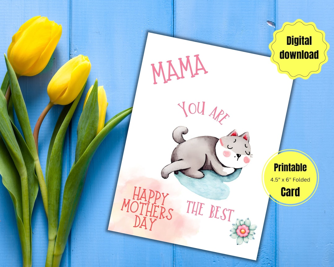Mothers Day Card Printable, Cute Cat Mother's Day Digital Download ...