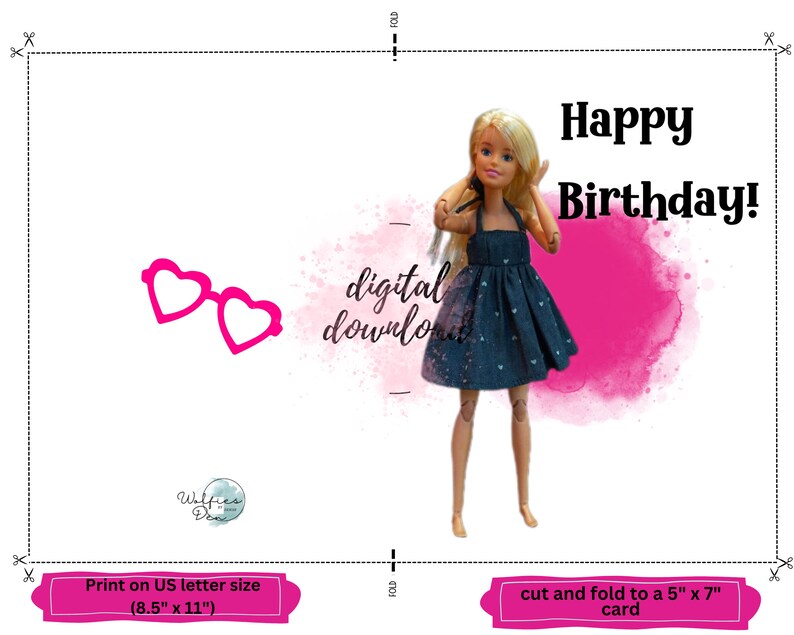 Birthday Card INSTANT DOWNLOAD Personalised, Barbie Girl - Etsy
